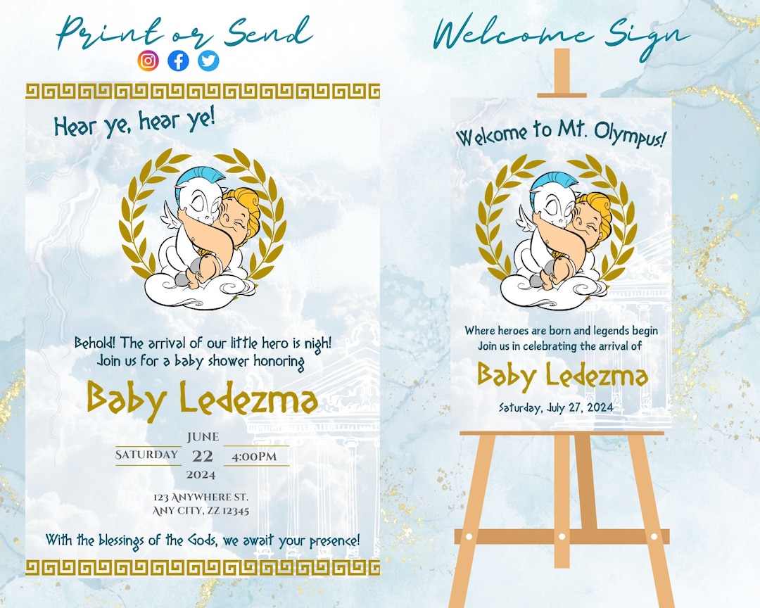 Paquete Baby Shower Hércules Invitación y cartel de bienvenida - Etsy ...