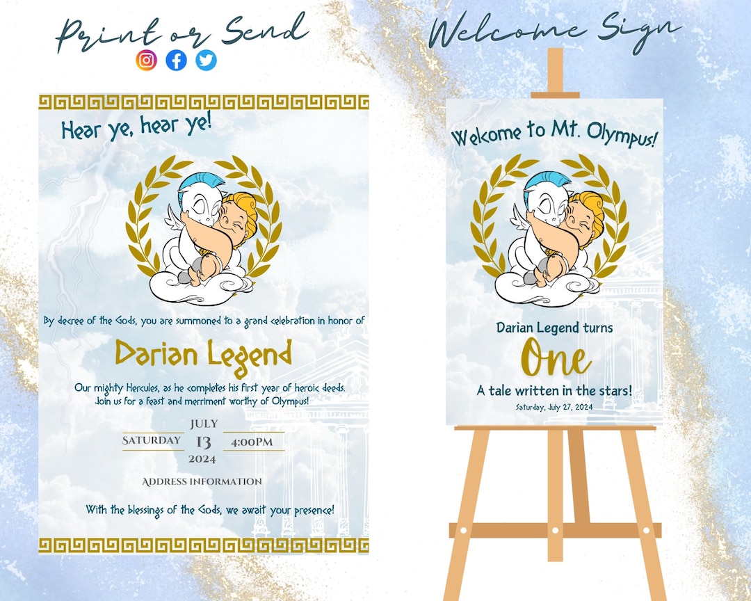1st Birthday Baby Hercules Package - Invitation and Welcome Sign - Etsy