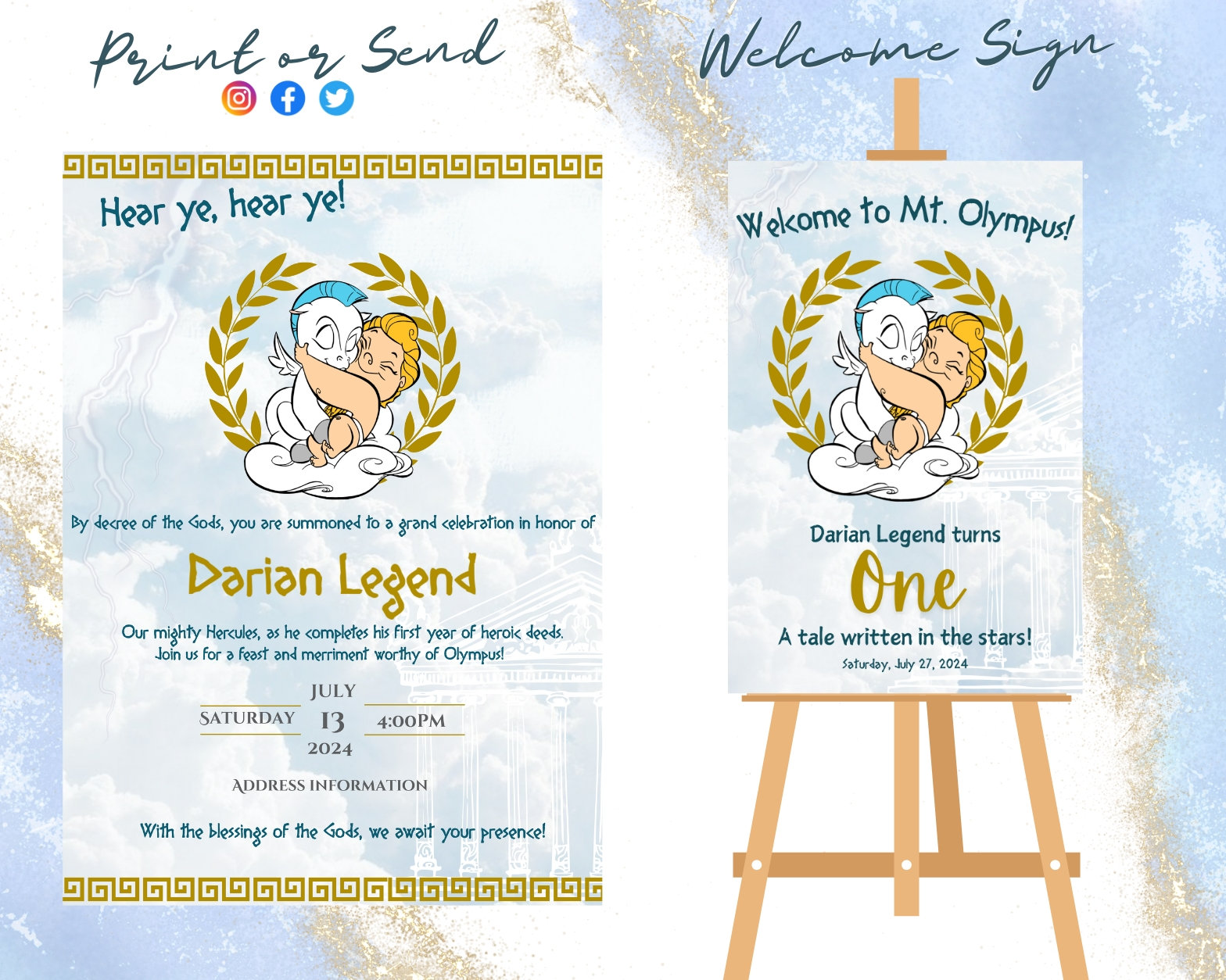 1st Birthday Baby Hercules Package - Invitation and Welcome Sign - Etsy
