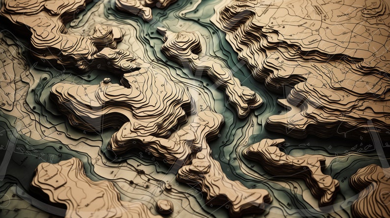 Topographic Map Cnc Style Art Wood Texture Digital Download Cnc Style Map Detailed Elevation