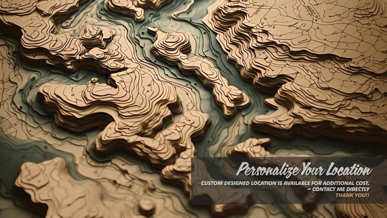 Personalized Topographical Map, Any Location Worldwide, Custom TOPO Map ...