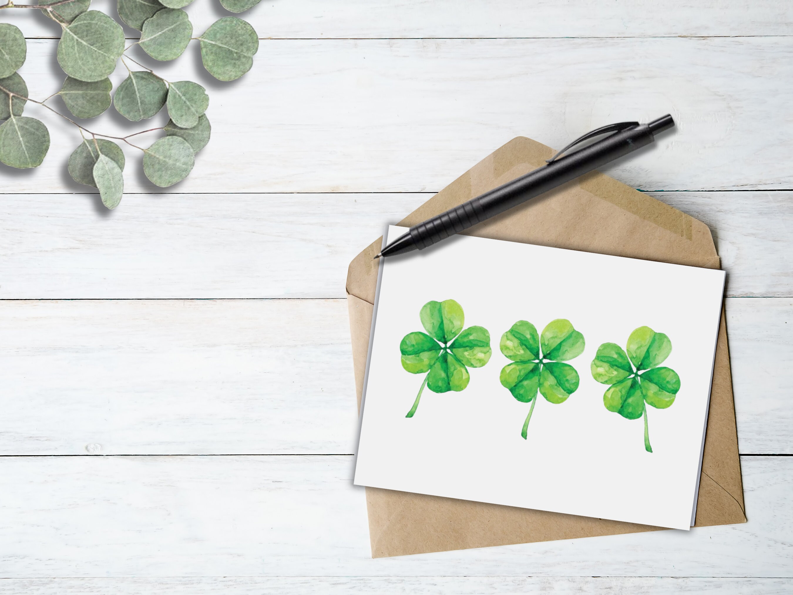 Printable Foldable Blank Card With Clovers. St. Patrick's Day Card, Springtime Card. Three ...