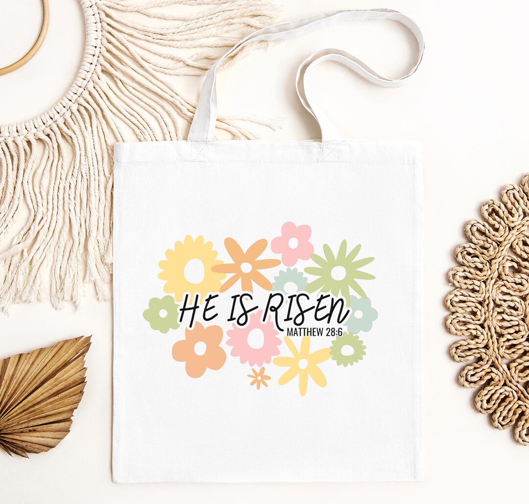 He is Risen Matthew 28:6 Retro Easter Church Tote Bag, Sunday School ...