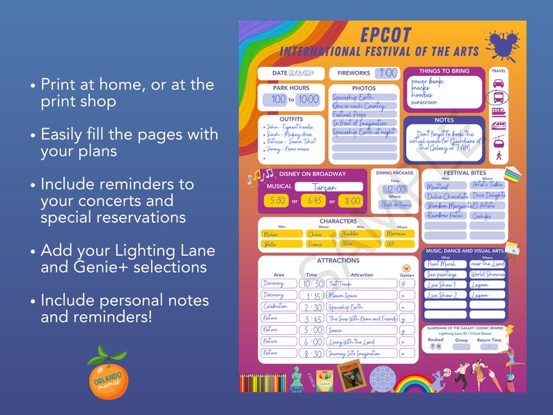 WDW Epcot Festival of the Arts Itinerary Planner, Orlando Vacation ...