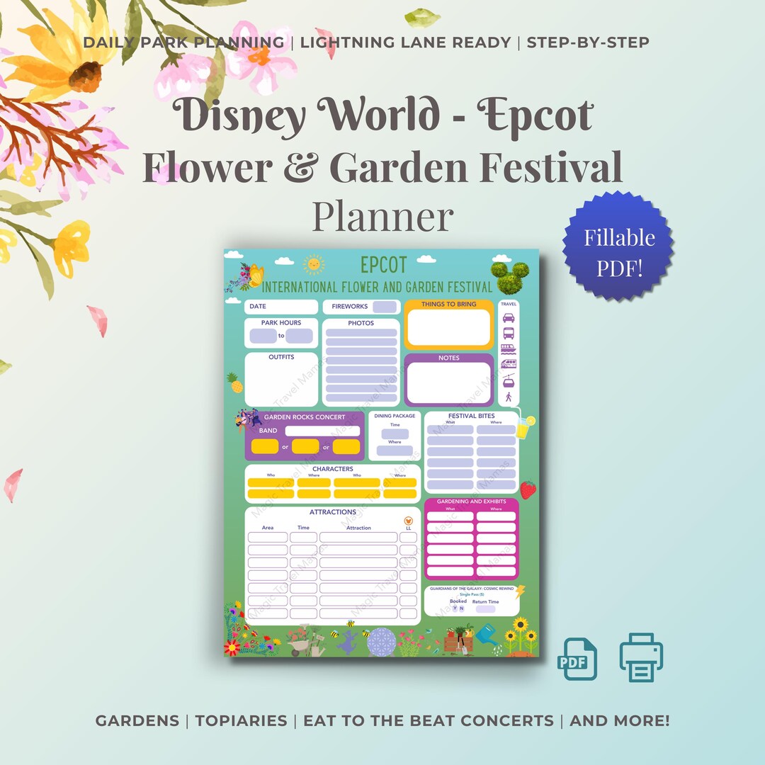WDW Epcot Flower and Garden Festival Planner, Printable Fillable PDF - Etsy