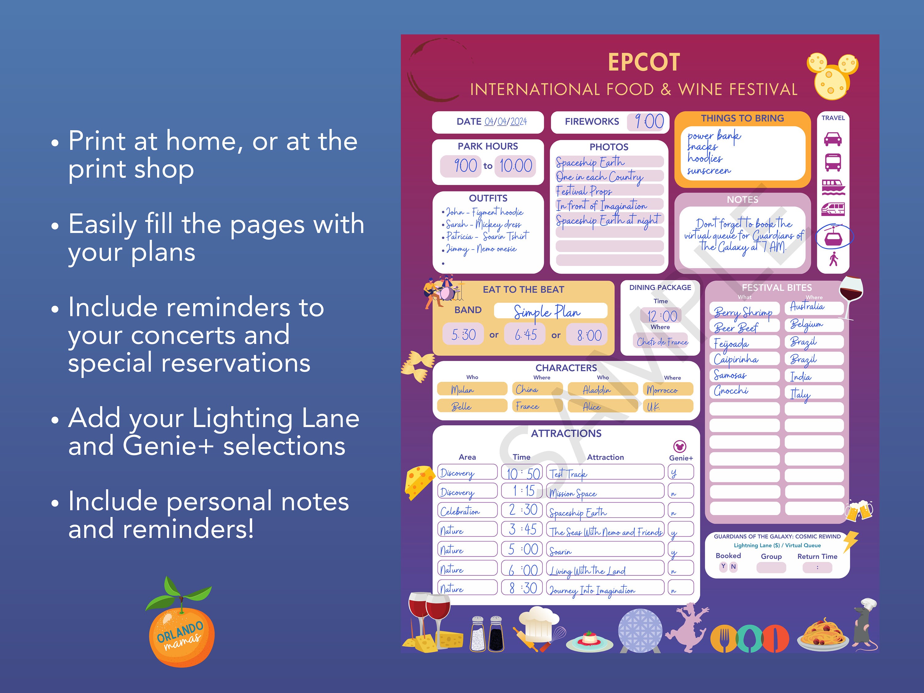 WDW Epcot Food and Wine Festival Itinerary Planner, Orlando Vacation ...