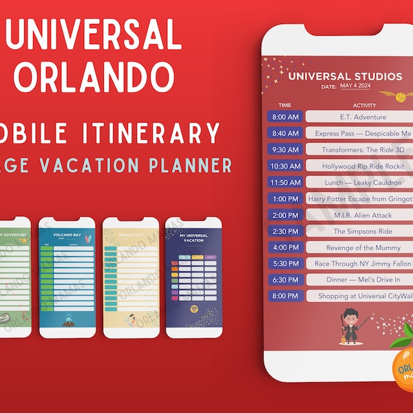 Universal Studios Vacation Itinerary Template - Etsy