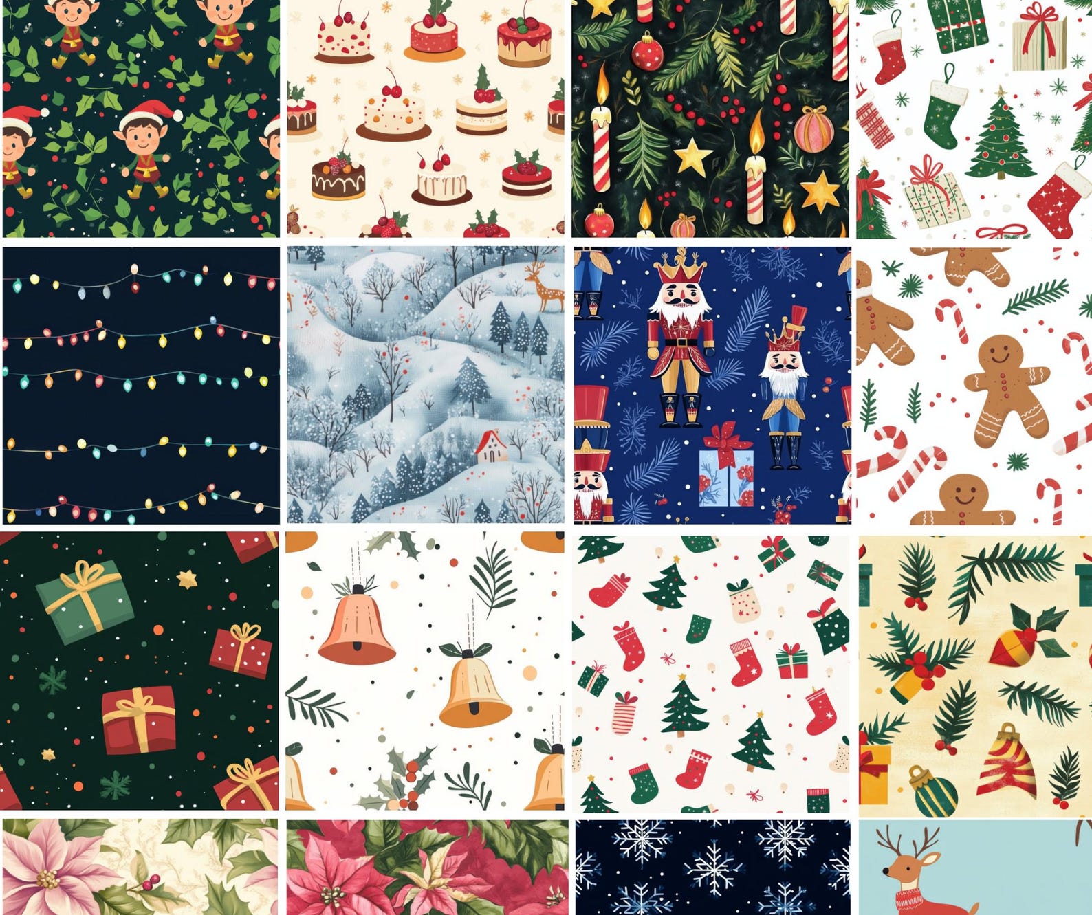 Classic Christmas Digital Pattern Papers - 17 Seamless Holiday Designs ...