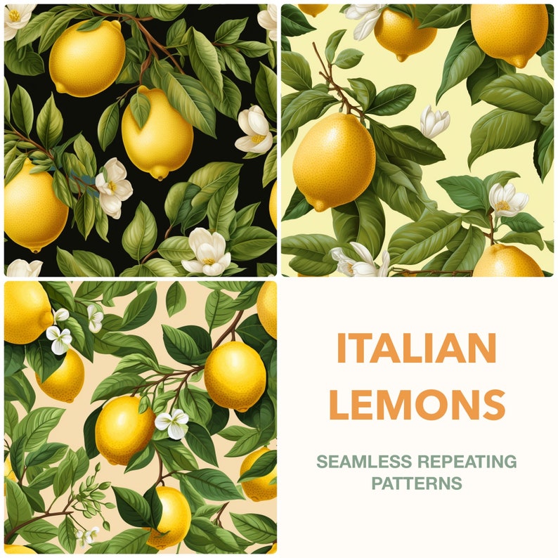 Italian Lemons Seamless Pattern Collection, Repeating Pattern, Citrus ...