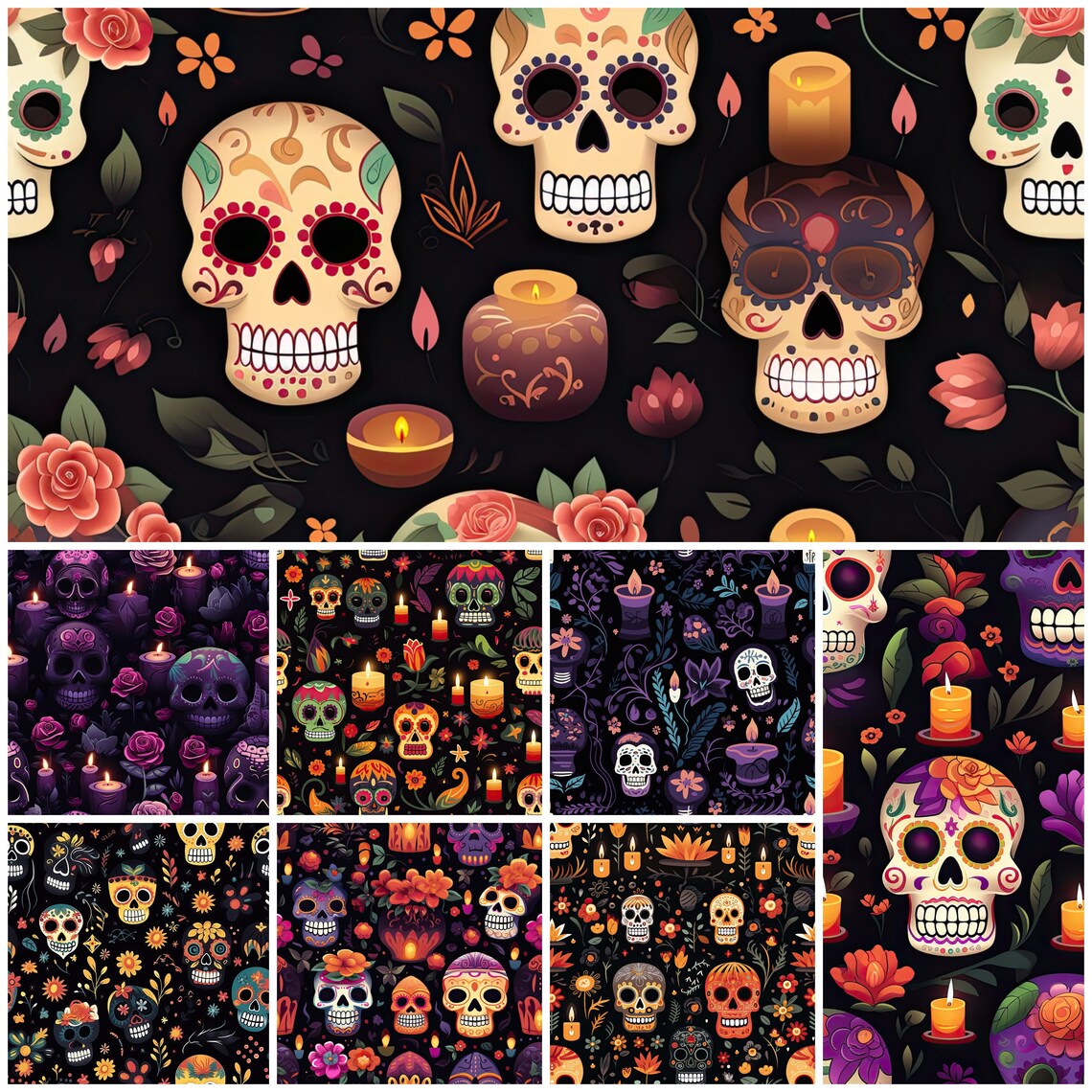Los Muertos, Day of the Dead Seamless Digital Pattern Papers, Repeating ...