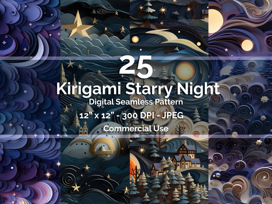 Kirigami Starry Night Digital Seamless Patterns, Papercraft Celestial ...