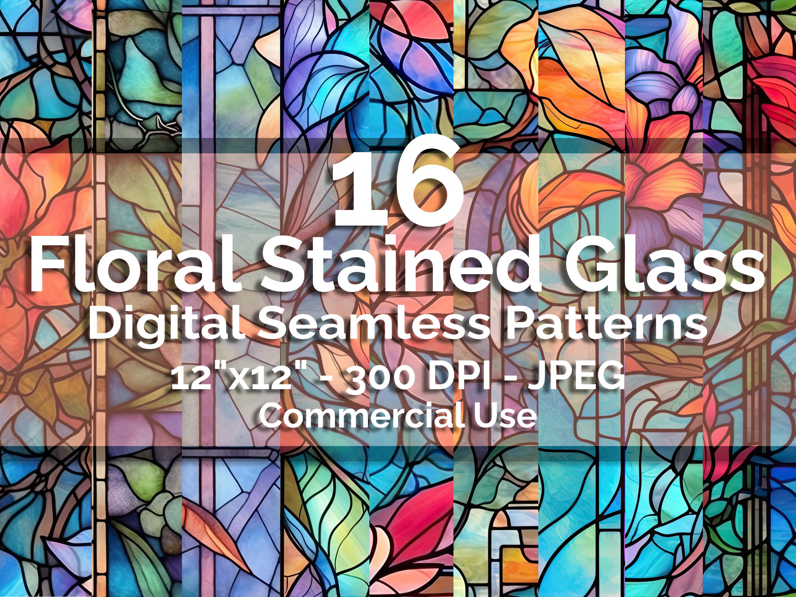 Stained Glass Flowers Seamless Patterns, Seamless Tile Floral Stained ...