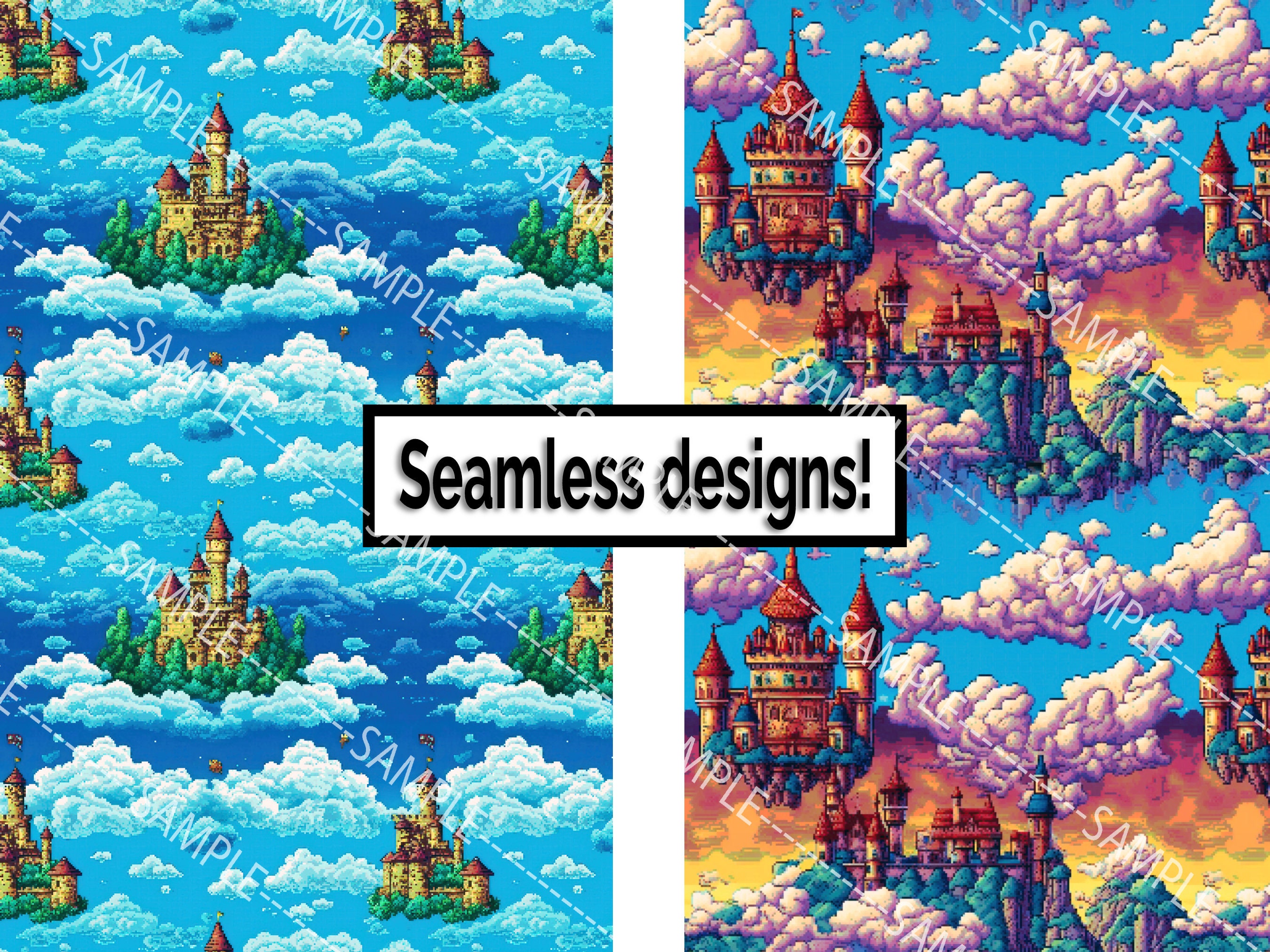 Vintage Videogame Digital Seamless Paper Pixel Art Castles - Etsy