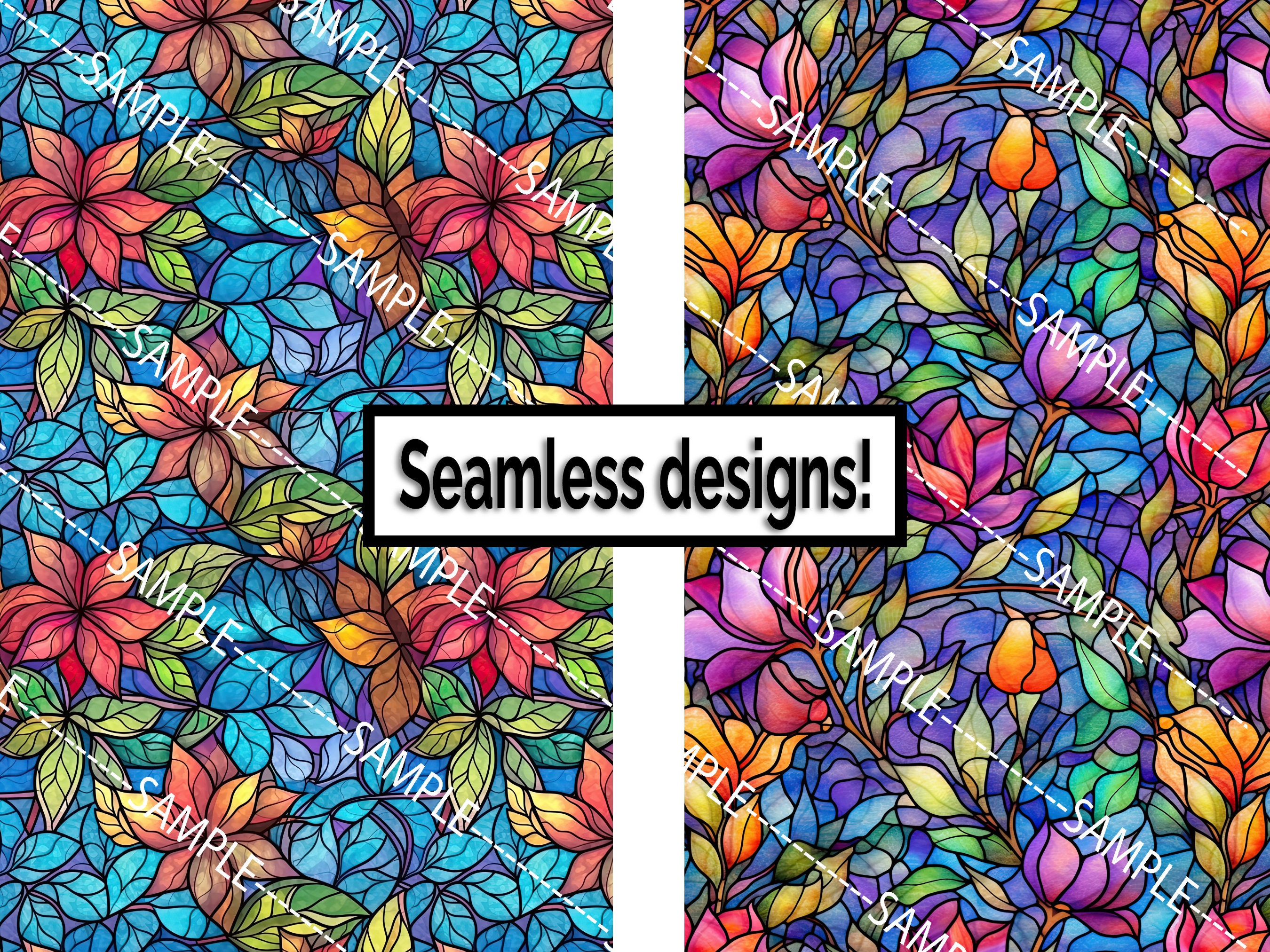 Stained Glass Flowers Seamless Patterns, Seamless Tile Floral Stained ...