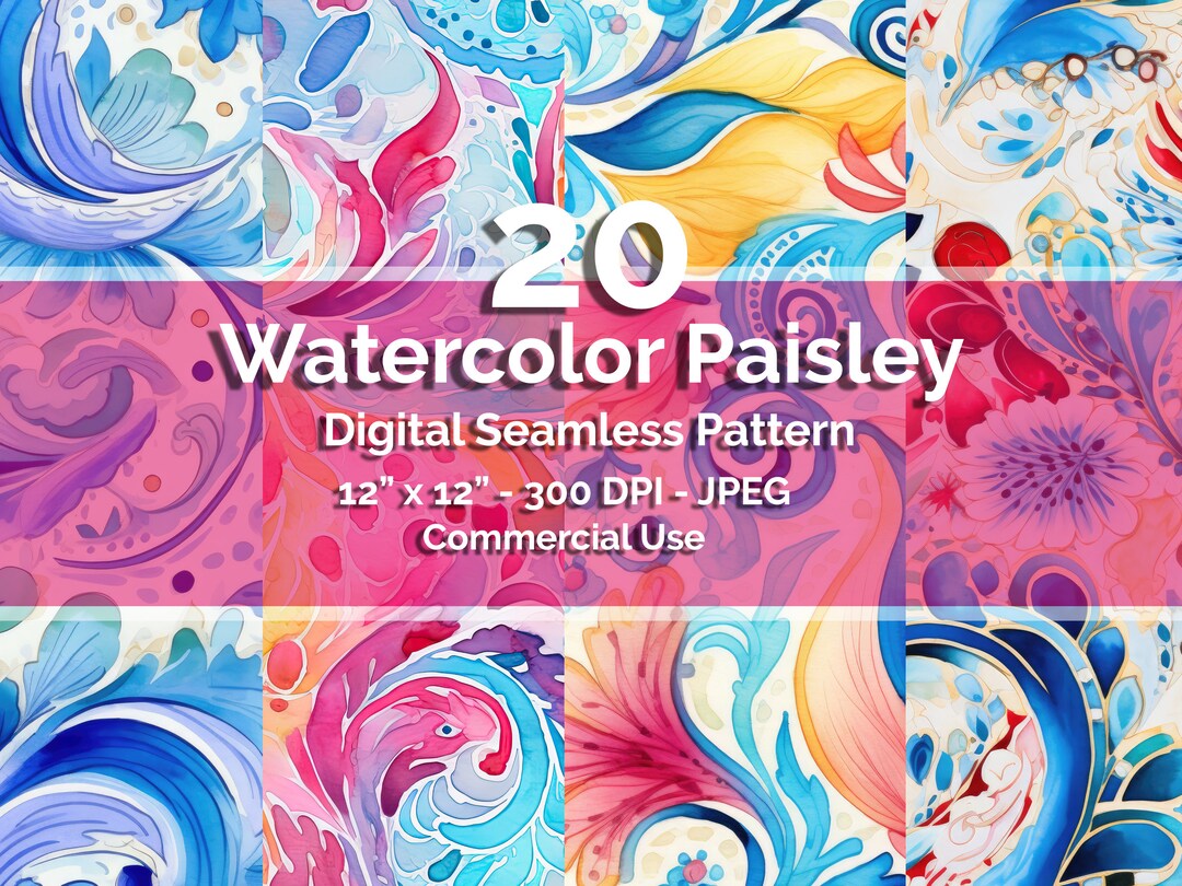 Water Color Paisley Digital Seamless Pattern, Colorful Paisley ...
