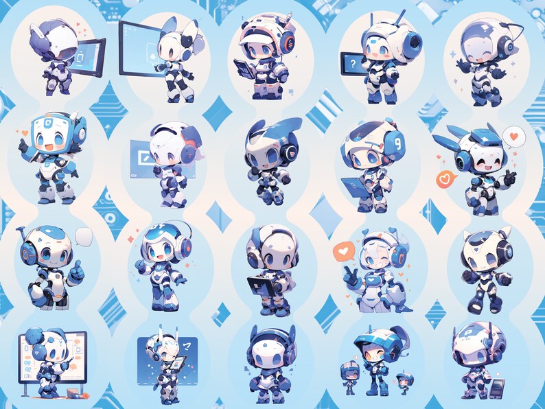 Cute Robot Clip Art Set 50 Robot Characters, Fun Robot, Mechanical ...