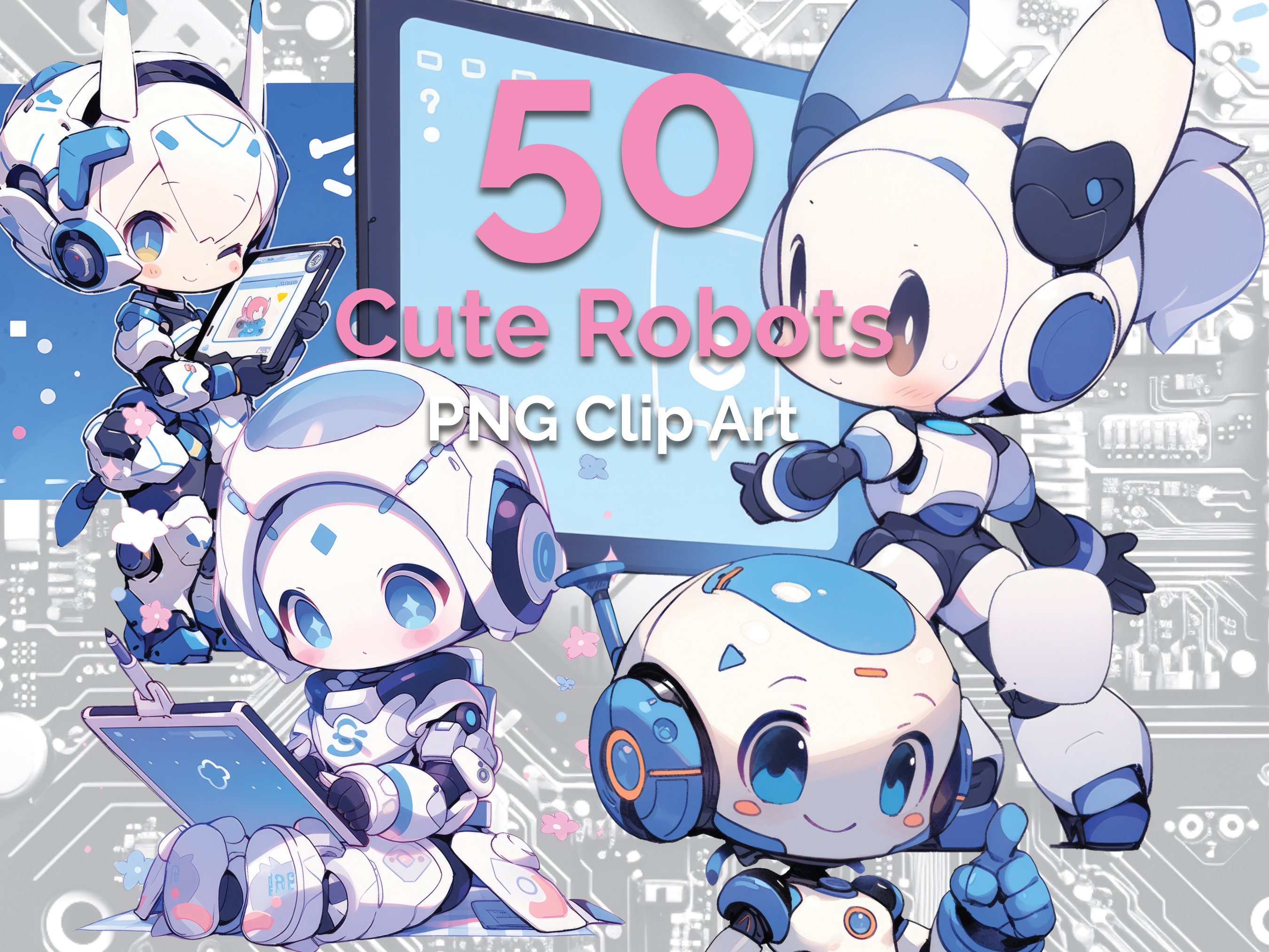 Cute Robot Clip Art Set 50 Robot Characters, Fun Robot, Mechanical ...