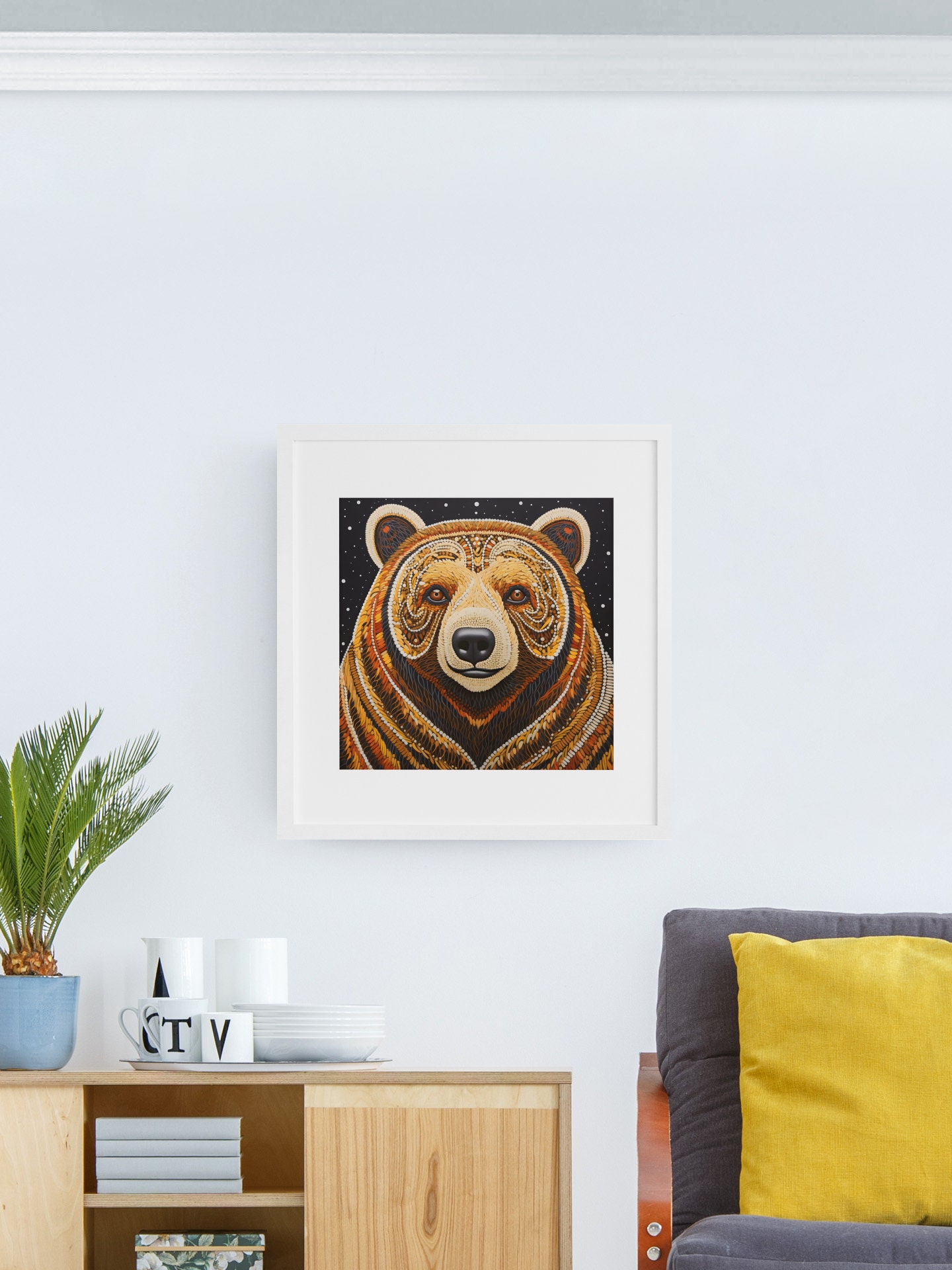 Bear Portrait Aboriginal Dot Painting Poster Print Home Decor Animal ...
