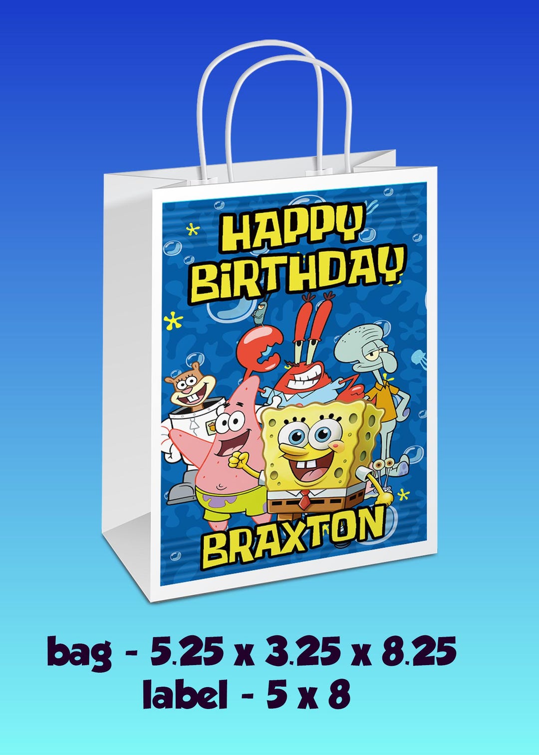Personalized Gift Bag, Birthday Favors, Party Favors, Sponge Bob Theme ...