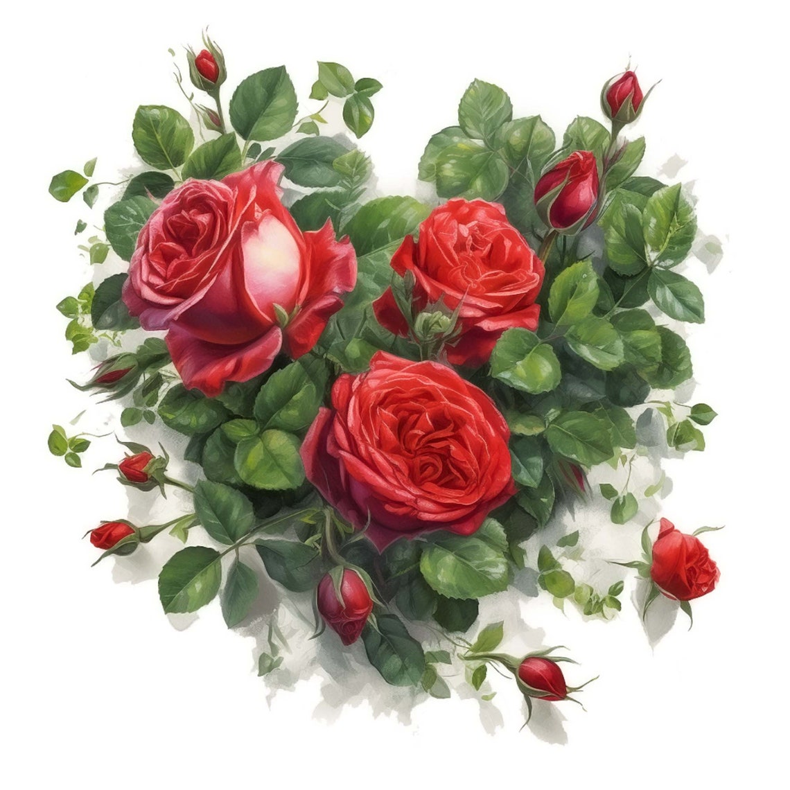 15 Red Roses Bundle Jpgs, Watercolor Clipart, White Background, Free ...