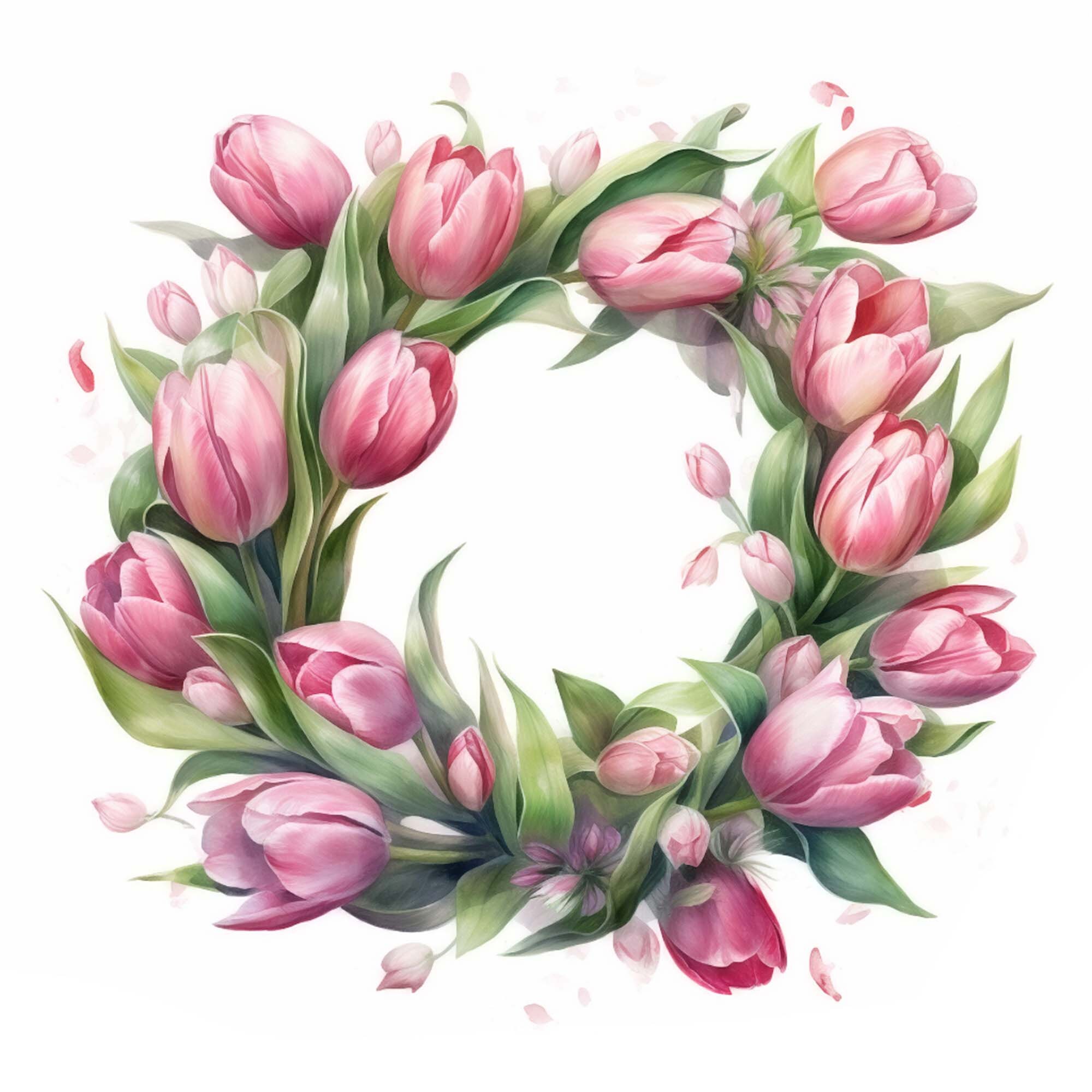 15 Pink Tulips Bundle Jpgs, Watercolor Clipart, on White Background ...