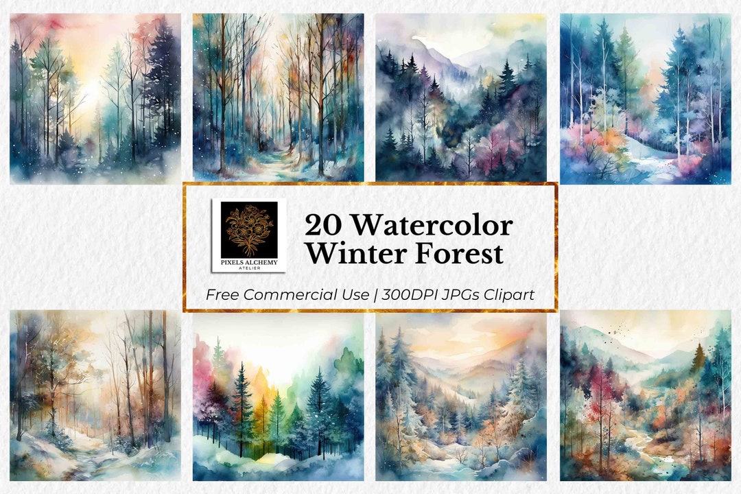 20 Winter Forest Texture Digital Paper Jpgs, Watercolor, FREE ...
