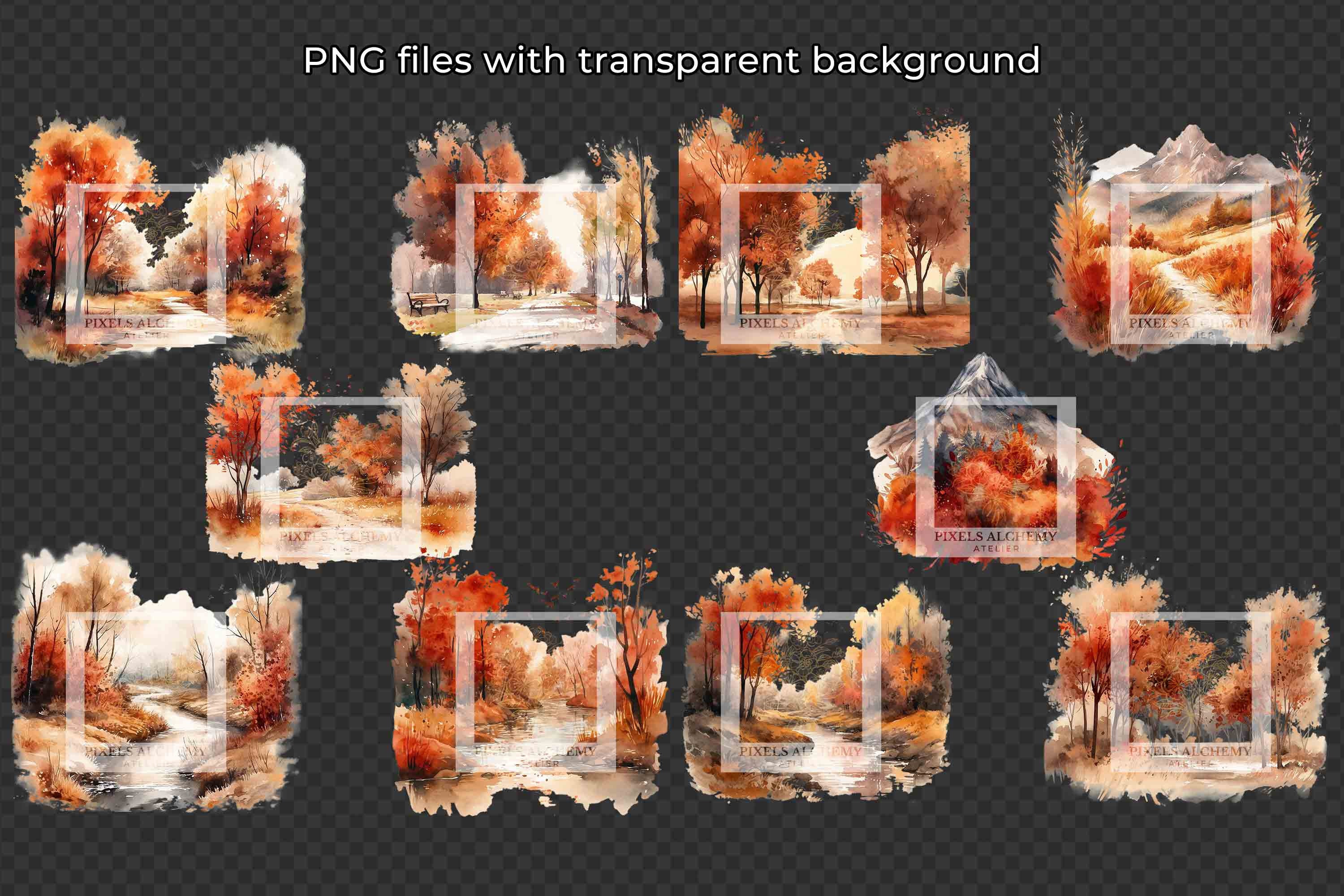 20 Autumn Dreamscape Watercolor Clipart Transparent PNG FREE - Etsy