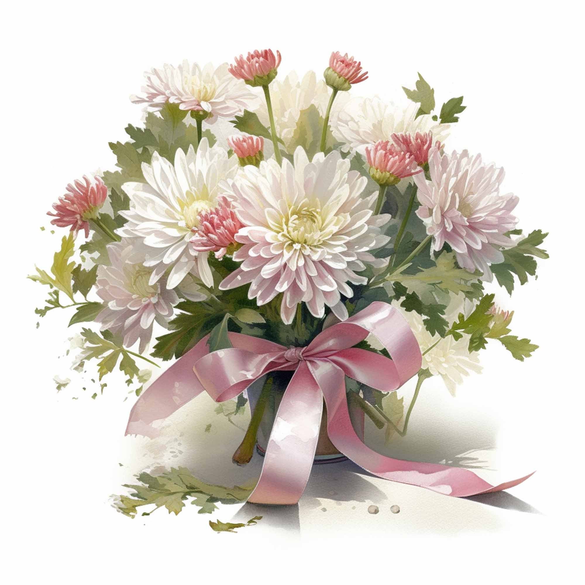 15 November Chrysanthemum Birth Flower Jpgs, Watercolor, White ...