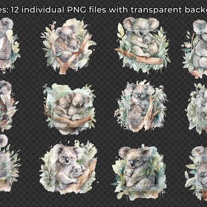 12 Watercolor Mother's Day Mom&baby Koalas Clipart, Transparent PNG for ...