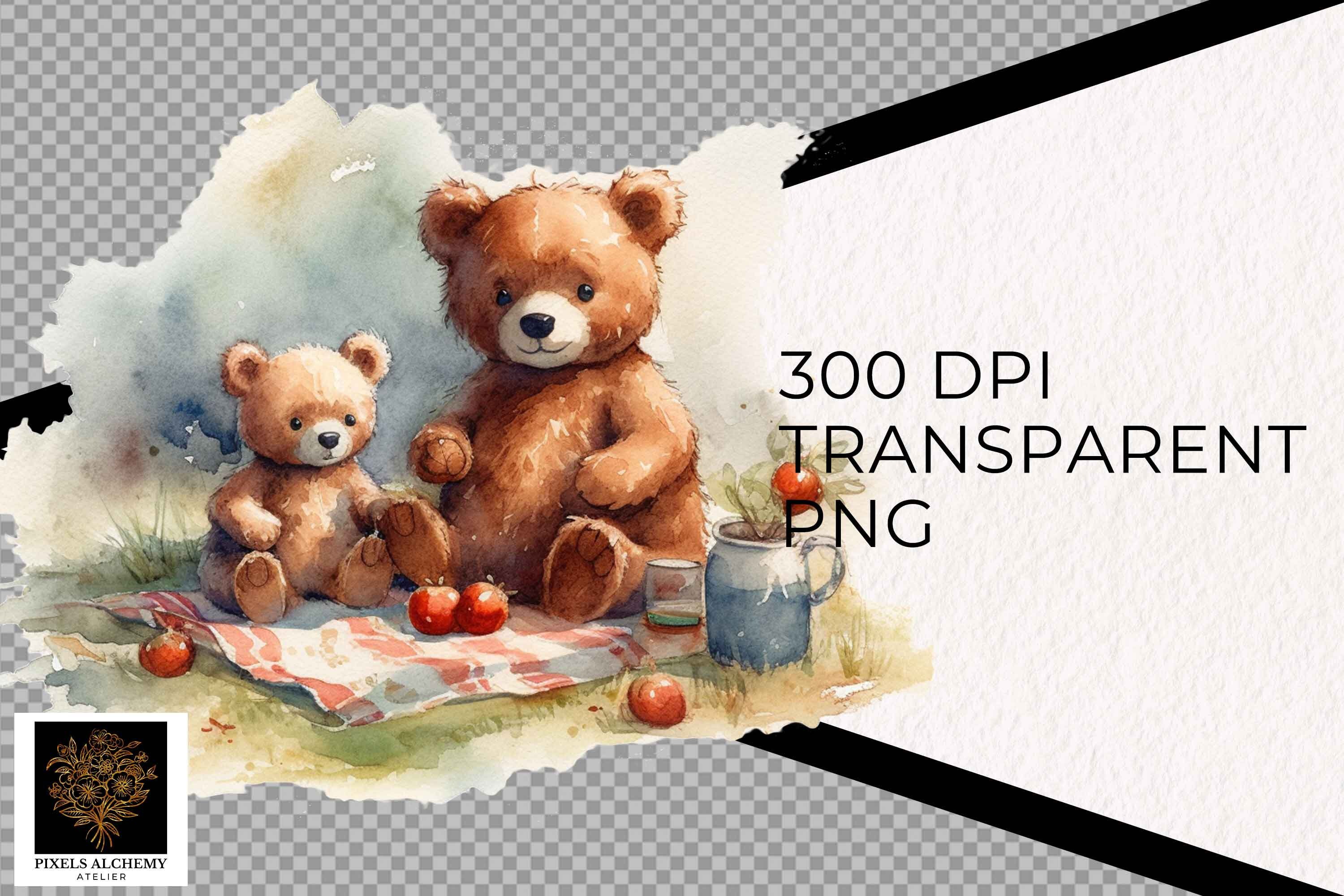 12 Watercolor Cute Teddy Bear Mom&baby Picnic Clipart, Transparent PNG ...