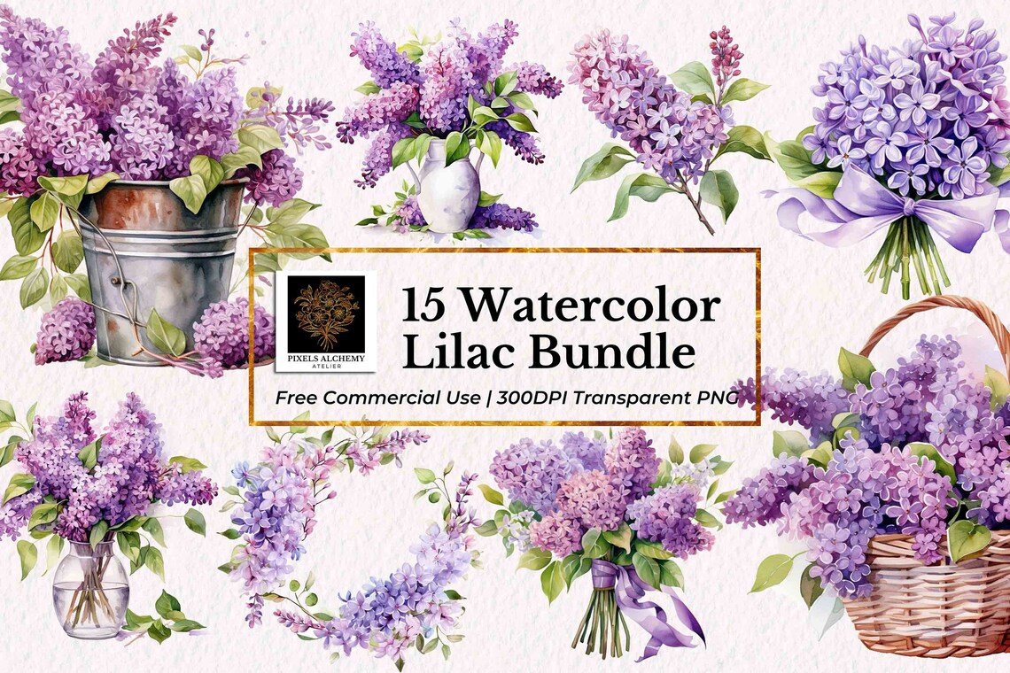 15 Lilac Bundle Watercolor Clipart Transparent PNG Free - Etsy