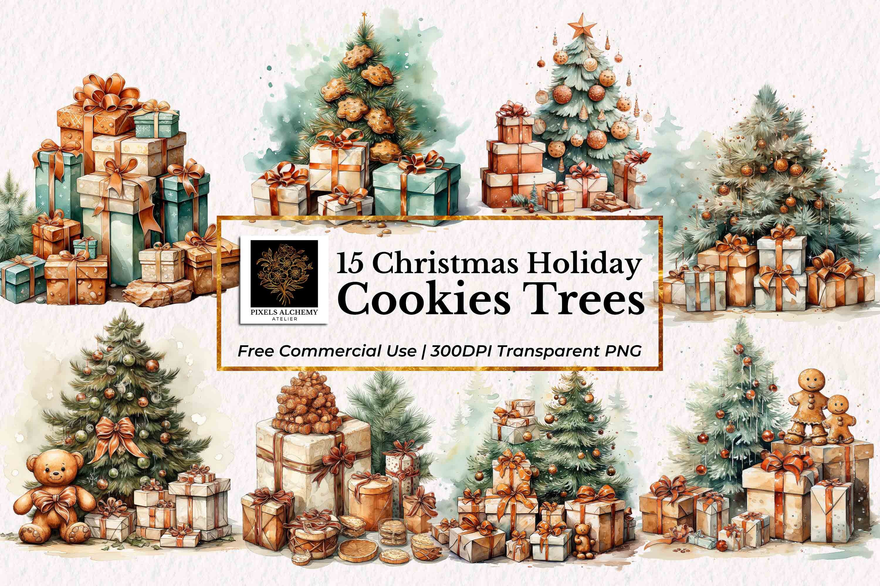 15 Christmas Cookies Trees Watercolor Clipart Set, Pngs, FREE ...