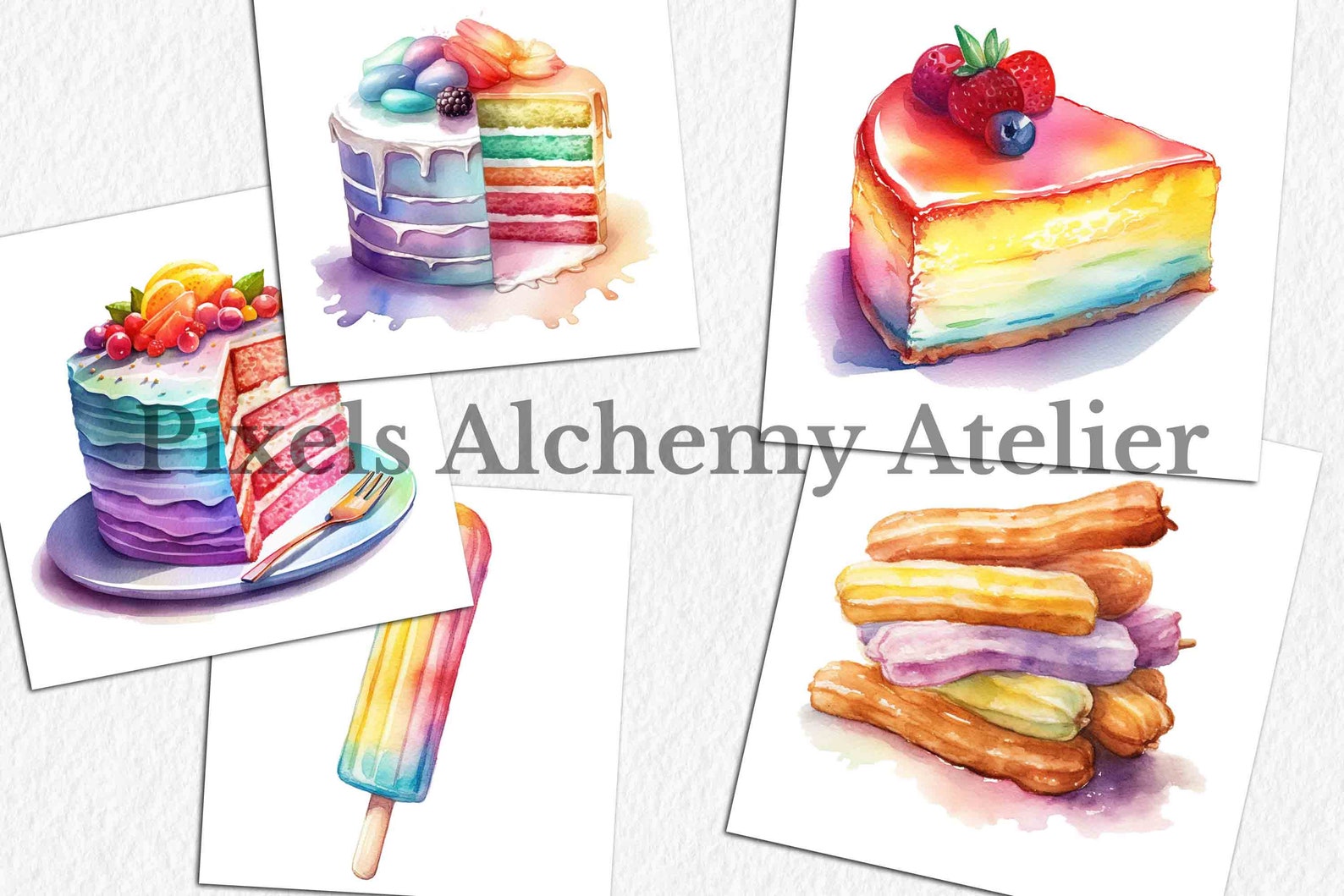 30 Rainbow Desserts Watercolor Clipart, Transparent PNG, FREE ...