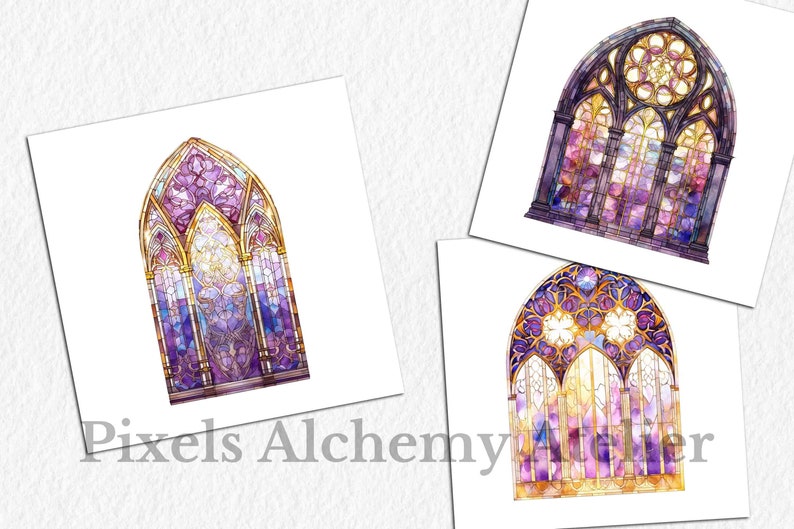 25 Stained Glass Windows - Amethyst Fantasy Clipart, Transparent PNG, Planners, Cards, Junk ...