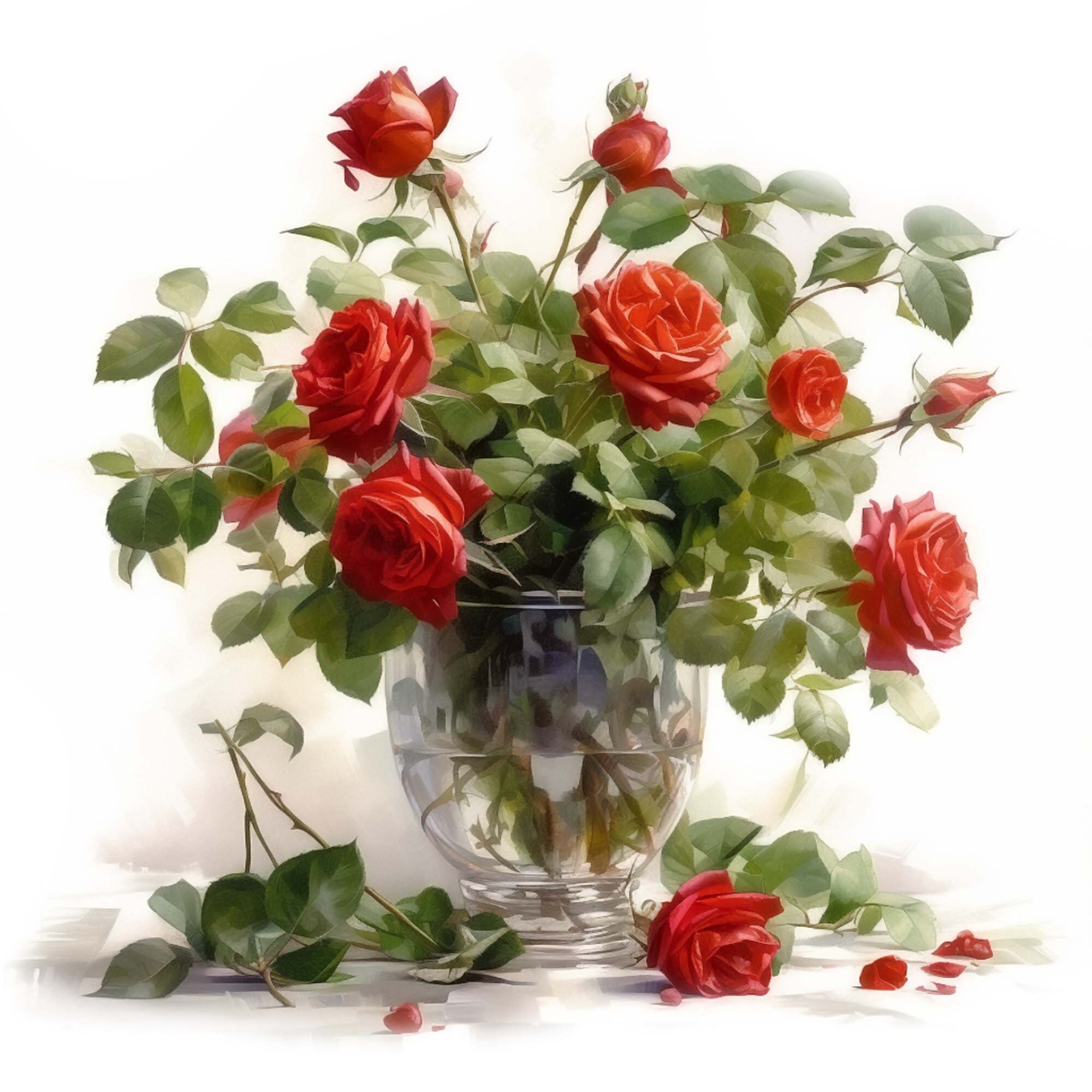 15 Red Roses Bundle Jpgs, Watercolor Clipart, White Background, Free ...