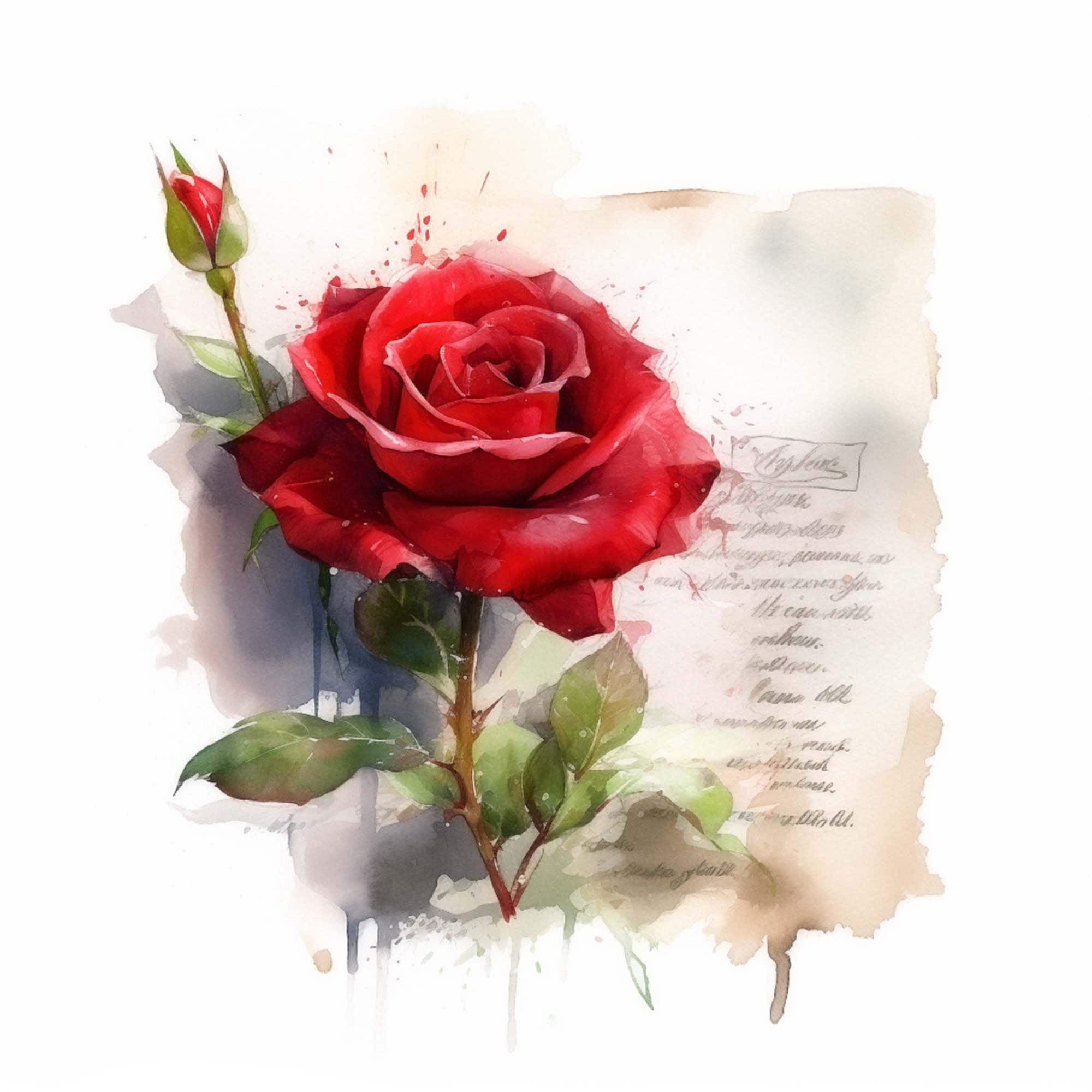 15 Red Roses Bundle Jpgs, Watercolor Clipart, White Background, Free ...
