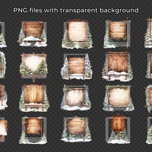20 Snowy Christmas Tree Wooden Sign Watercolor Clipart Set, Pngs, Cards ...
