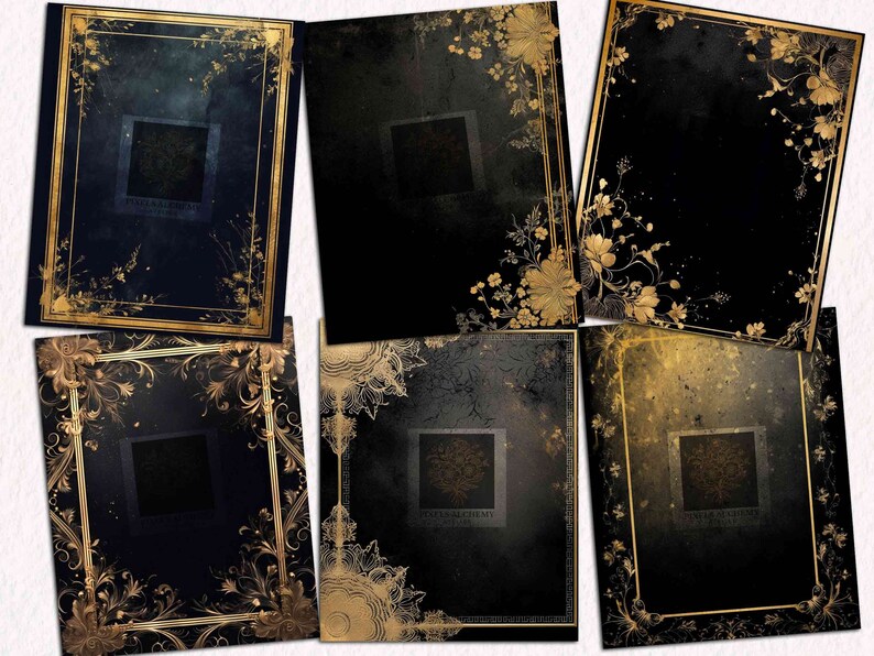 20 Golden Noir Border Frame Digital Papers, Printable Paper Jpgs, FREE ...
