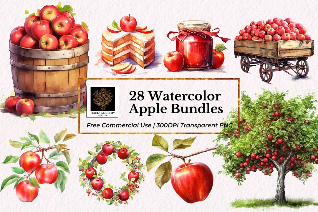 28 Watercolor Apple Bundles Clipart, Transparent PNG, FREE Commercial ...