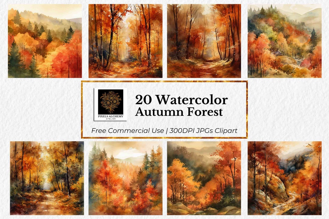 20 Autumn Forest Texture Digital Paper Jpgs, Watercolor, FREE ...
