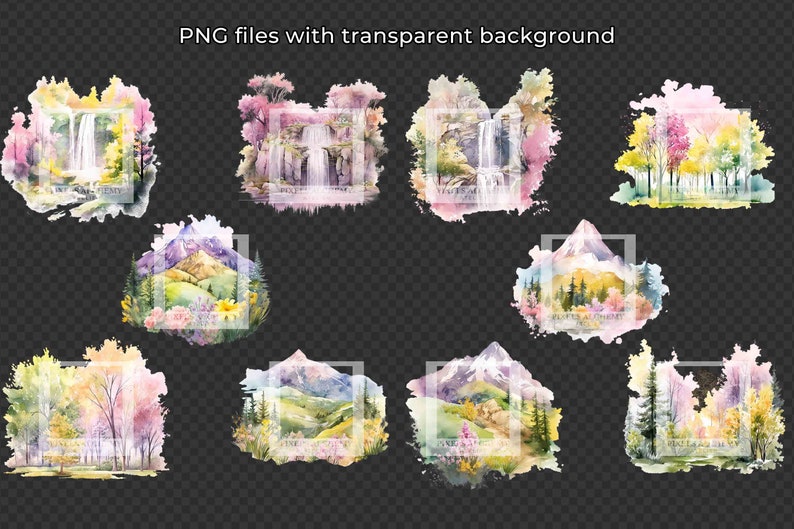 20 Spring Dreamscape Watercolor Clipart, Transparent PNG, FREE ...