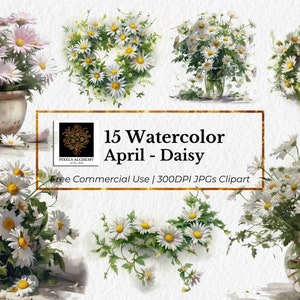 15 April - Daisy Birth Flower Jpgs, Watercolor Clipart, on White ...