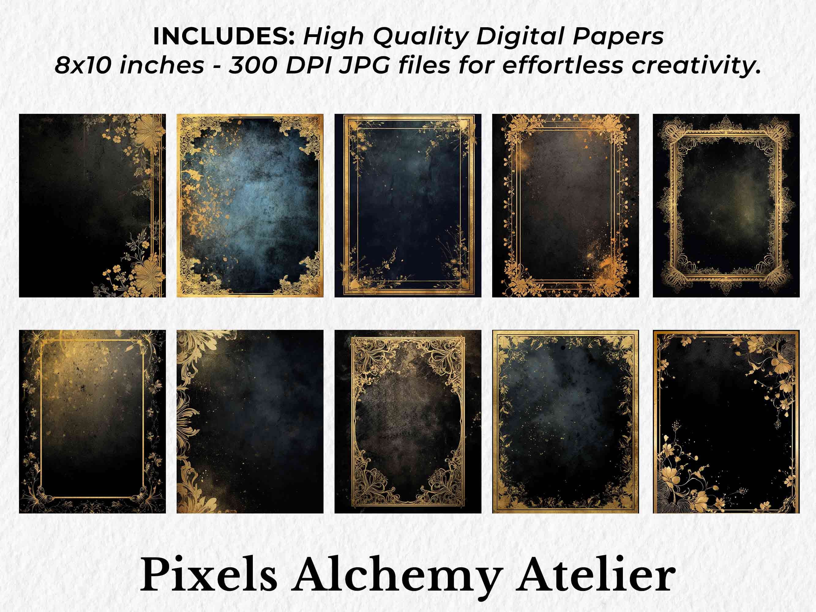 20 Golden Noir Border Frame Digital Papers, Printable Paper Jpgs, FREE ...