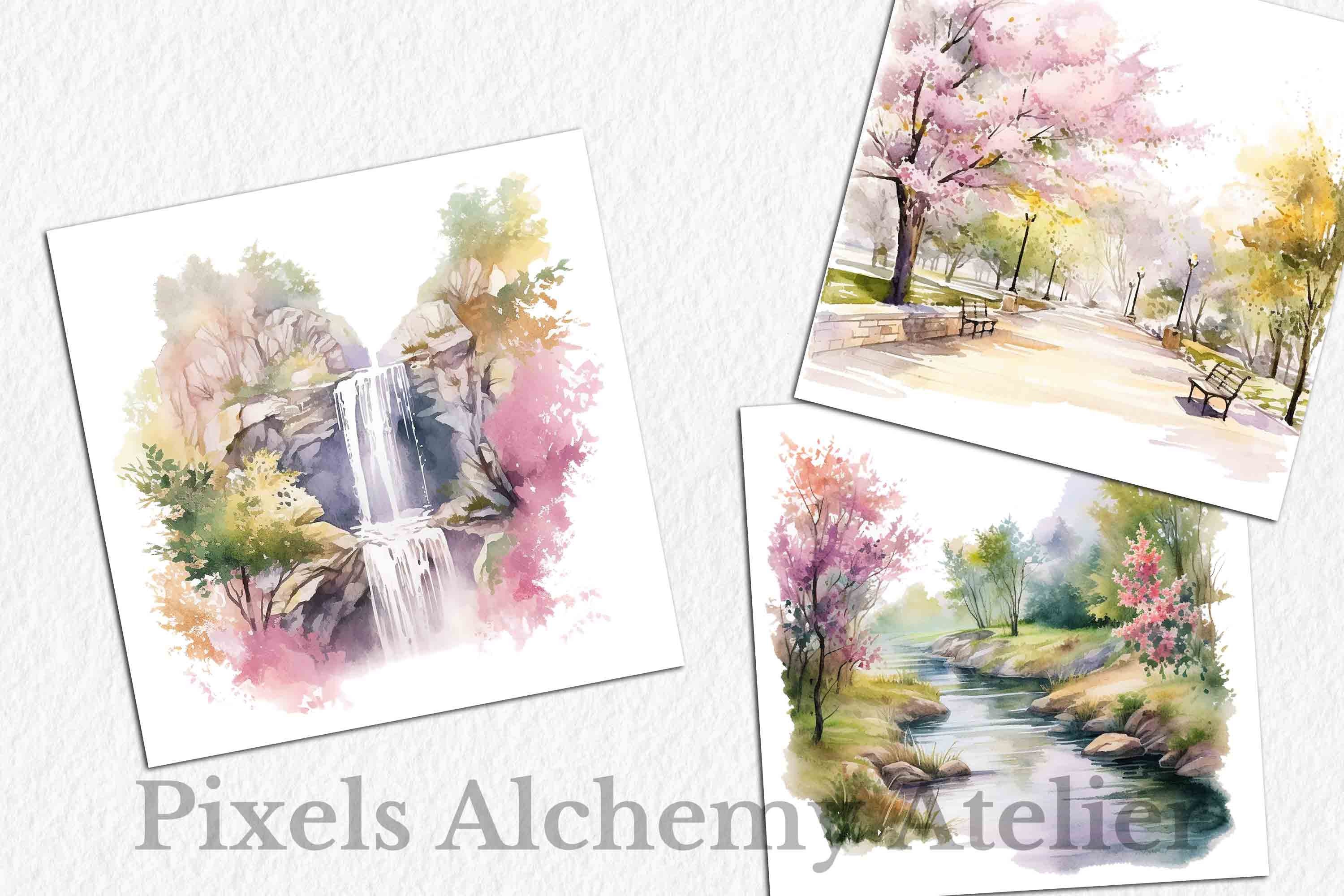 20 Spring Dreamscape Watercolor Clipart, Transparent PNG, FREE ...