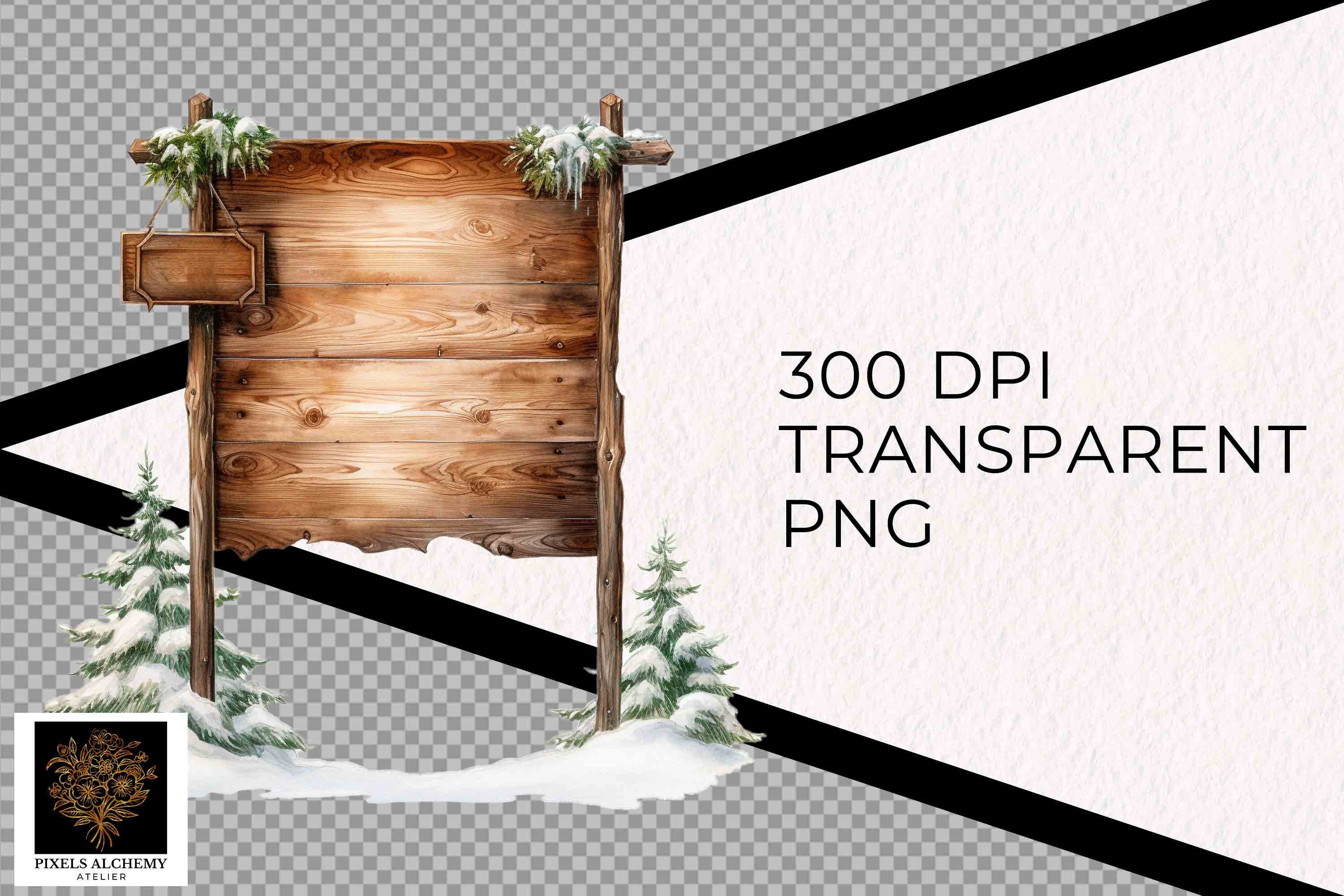 20 Snowy Christmas Tree Wooden Sign Watercolor Clipart Set, Pngs, Cards ...