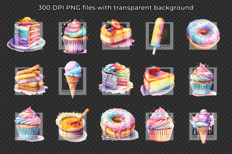 30 Rainbow Desserts Watercolor Clipart, Transparent PNG, FREE ...