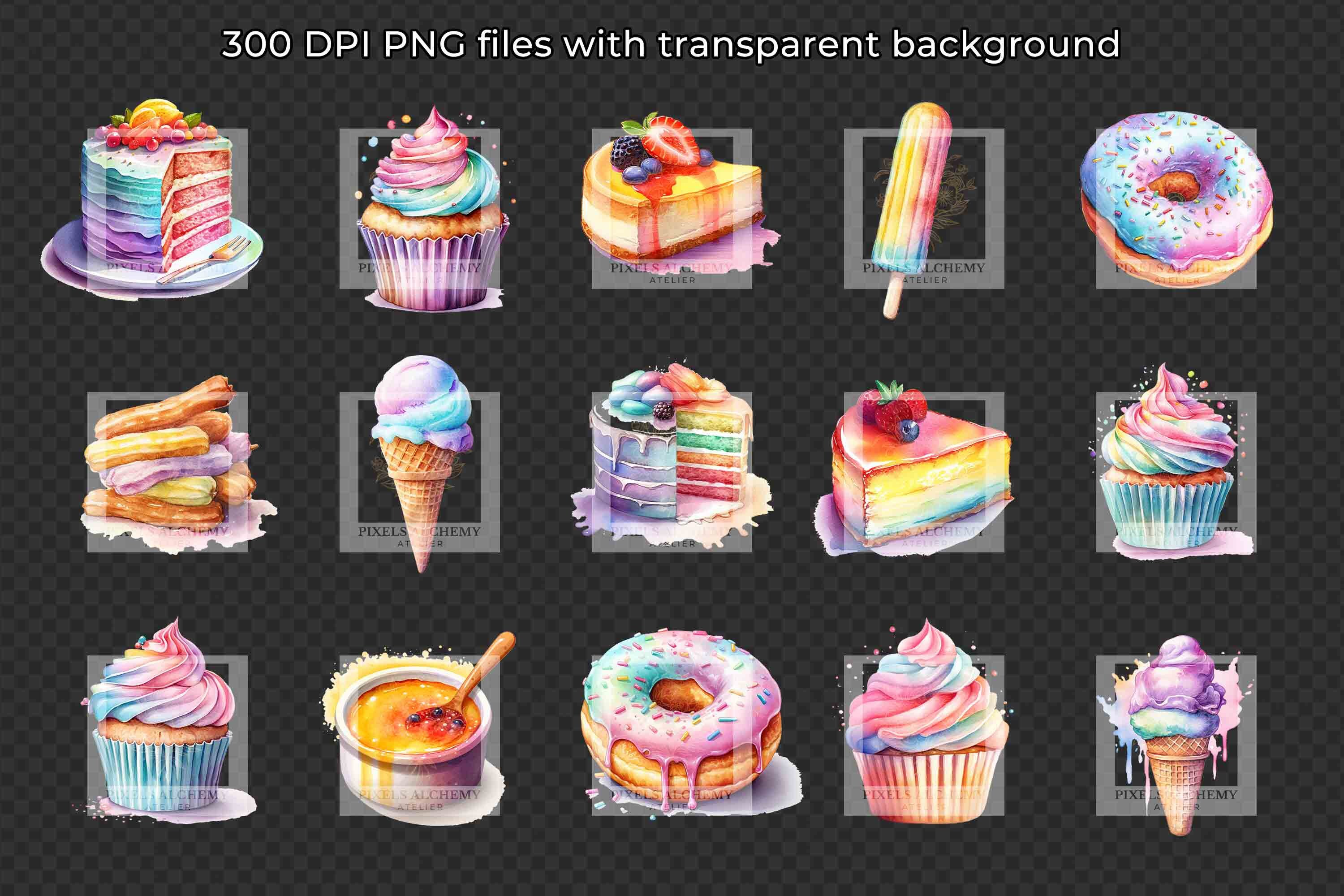 30 Rainbow Desserts Watercolor Clipart, Transparent PNG, FREE ...