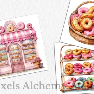 20 Cheerful Donut Delight Shop Watercolor Clipart, Pngs, Cute Donut ...