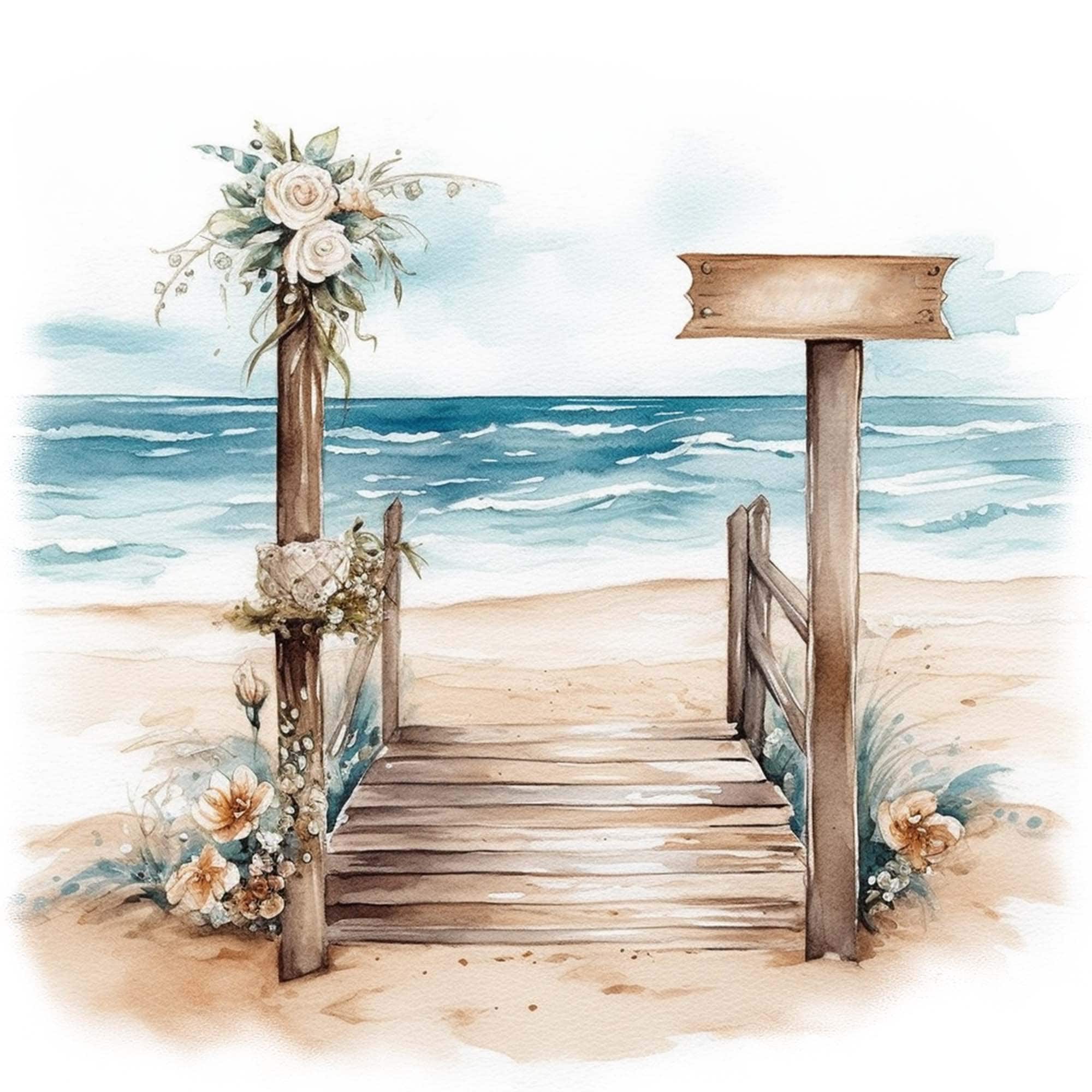 25 Beach Wedding Bundles Jpgs, Watercolor Clipart, White Background ...