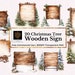 20 Snowy Christmas Tree Wooden Sign Watercolor Clipart Set, Pngs, Cards ...